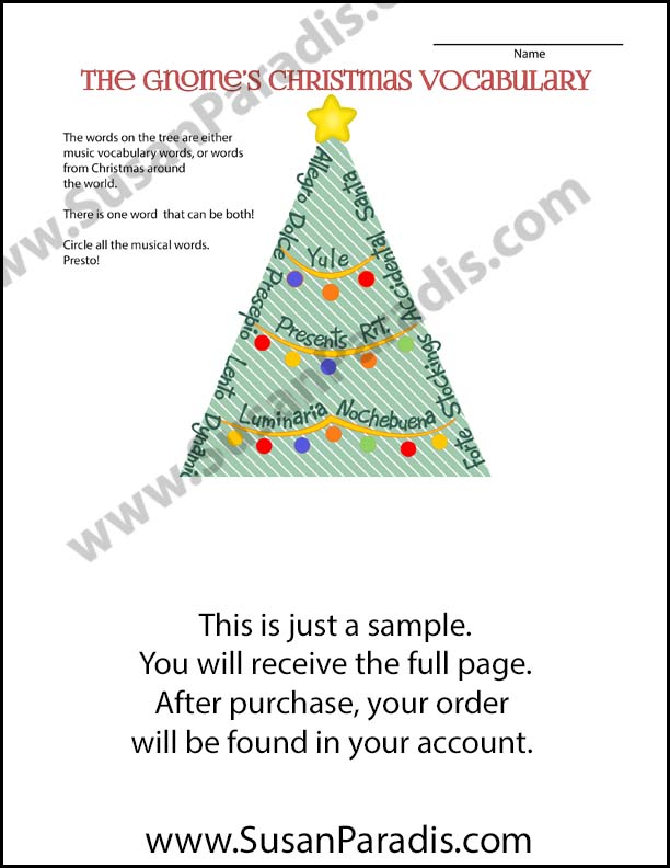 Gnome's Christmas Fun Sheets - Susan Paradis Piano Teaching Resources