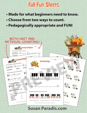 Fall Fun Sheets for Beginners - Susan Paradis Piano Teaching Resources